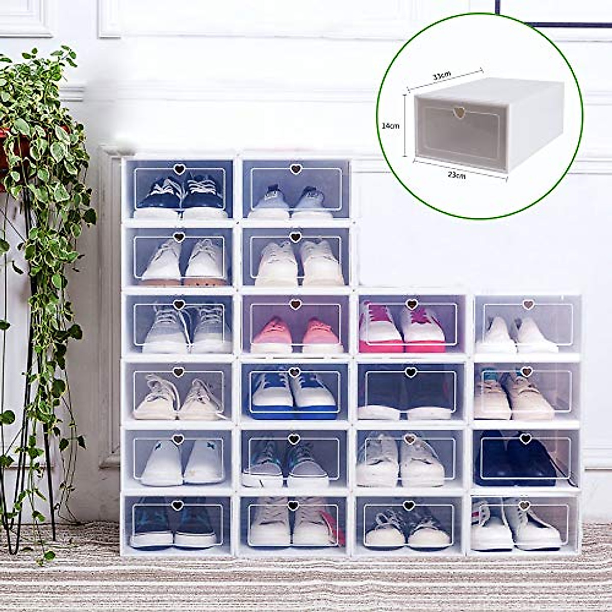 SABUIDDS Shoe Boxes Clear Plastic Stackable 20Pack With Lids,Drawer Shoes Storage Organizers for Women/Men,Detachable,Versatile,Space-Saving Shoe Box