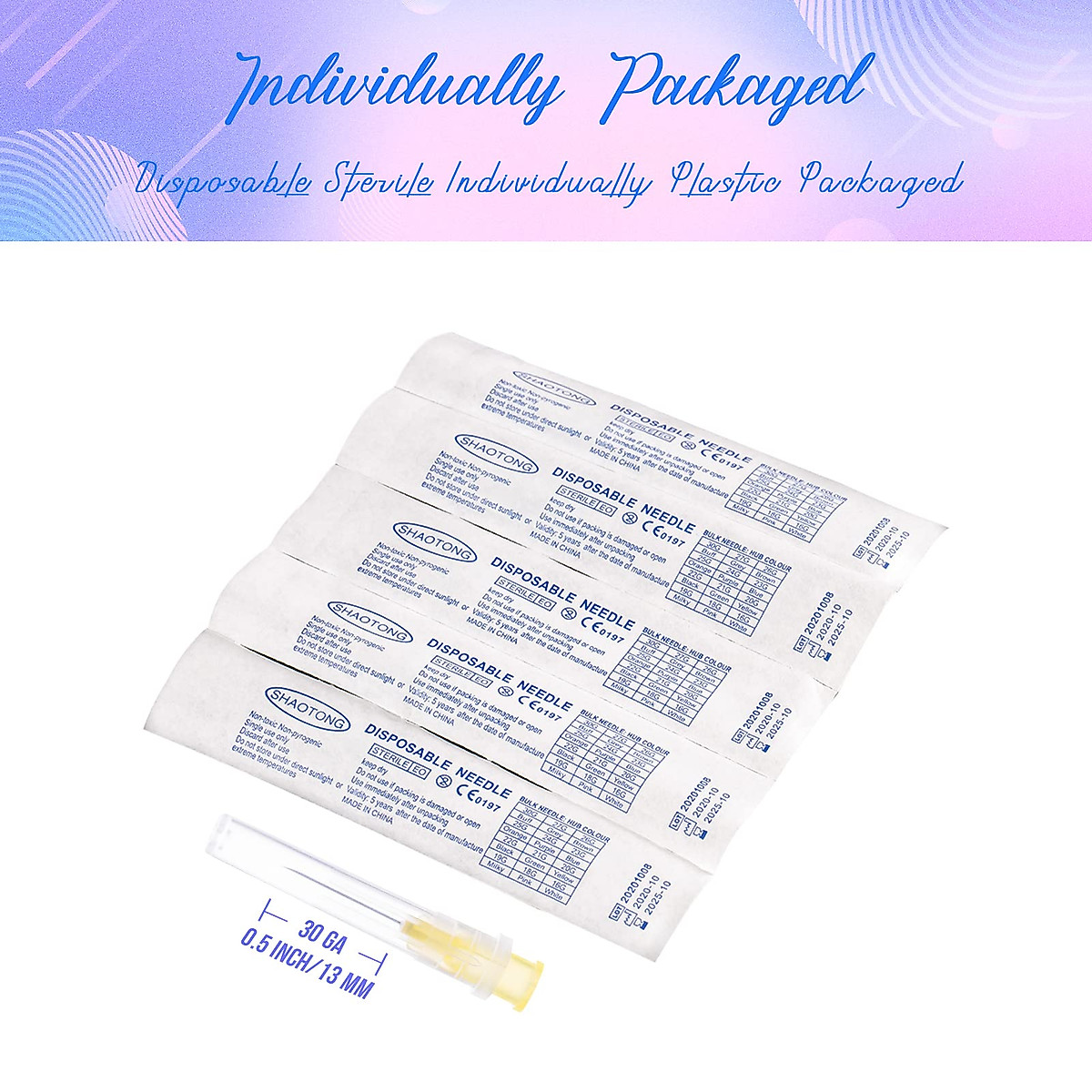 SHAOTONG 30 Gauge 1/2 Inch Luer Lock Accessories Disposable Lab Supplies, Pack of 100