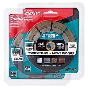 Makita 2 Pack - 4.5” Segmented Rim Diamond Blades For 4.5”+ Grinders & Circular Saws - Long-Lasting Cutting For Concrete, Masonry & Brick - 5/8”, 20mm & 7/8” Arbors