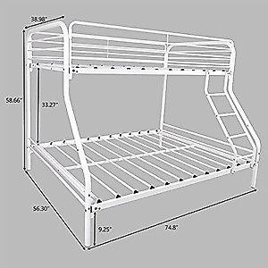 DNYN Twin Over Full Bunk Bed for Kids Bedroom,Heavy Duty Metal Bedframe with Enhanced Upper-Level Guardrail,No Box Spring Required, White