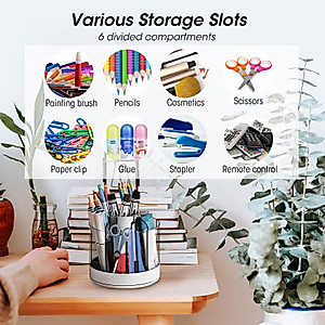 Vusmer Pencil Holders & Pen Holders for Desk 6 Slots 360 Degree Rotating Desk Organizers for Desk Desktop Storage