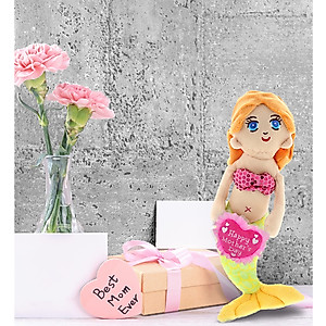 DolliBu Happy Mother's Day Super Soft Plush Green Mermaid Doll Figure - Cute Stuffed Animal with Pink Heart Message for Best Mommy, Grandma, Wife, Daughter - 14" Inches