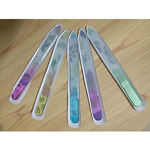 Premium Crystal Glass Nail Files Manicure Set, Professional Double Sided Pedicure Files - Best Glass Nail Files for Natural Nails - Colorful Flower Pattern - 5 Pieces
