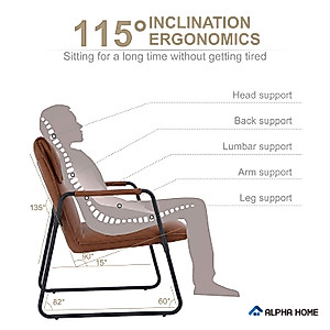 ALPHA HOME Living Room Accent Chair Sofa Chair Lounge Chair with Metal Leg for Home Office Study Living Room Vanity Bedroom,Brown