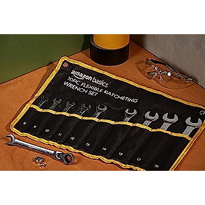 Amazon Basics Flexible Gear Ratcheting Wrench Set, 10 Pieces