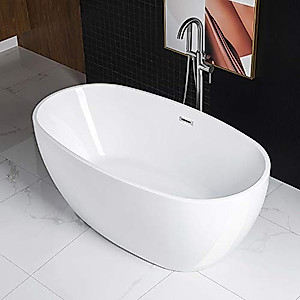WOODBRIDGE 59" Freestanding White Acylic Soaking Bathtub with Chrome Drain and Overflow,BTA1518 -C-Drain &O