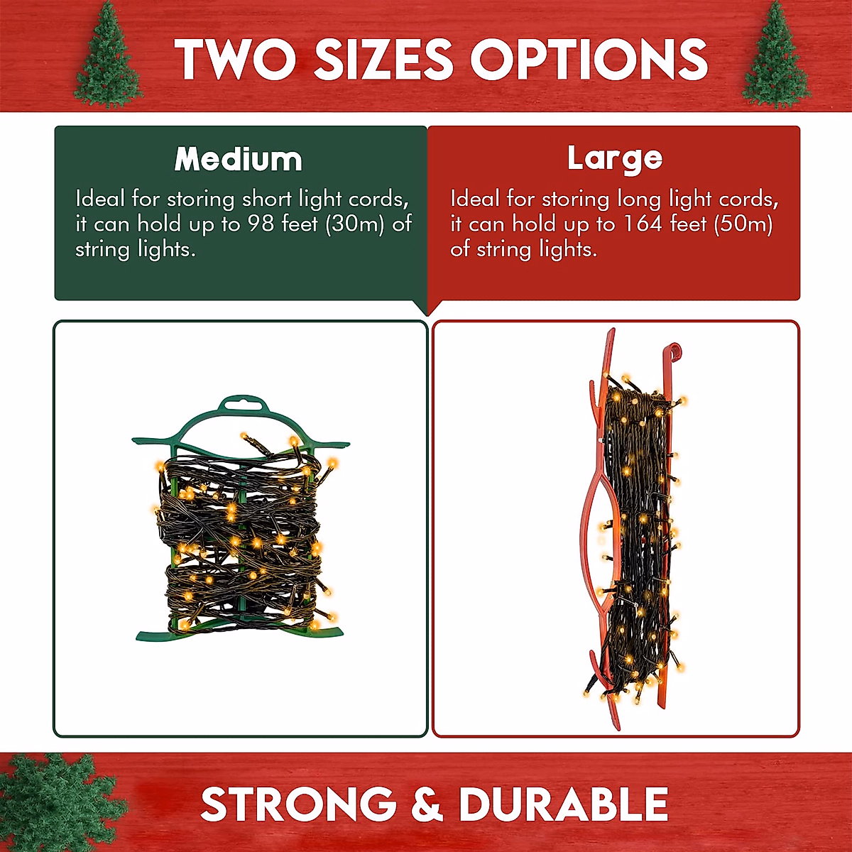 EDSRDUS Set of 6 Rope Winder, Strong & Hangable Light & Cord Wind Up Christmas Light Storage for Organizing Christmas Lights & Electric Cords, Each Holds Up to 98 ft (Green, 7inch x 8inch)
