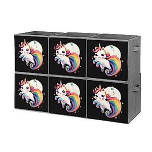 Unicorn Cat Foldable Storage Bins with Handles Storage Cubes Closet Organizer for Living Room Bedroom 6PCS