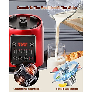 Moongiantgo Professional Cooking Blender for Kitchen Hot Cold with 8 Presets, 59Oz Glass Jar, 58000RPM High Speed Quiet for Smoothie Shake Red 110V