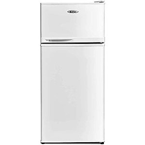 Moccha 3.4cu ft. Compact Refrigerator, Fridge Freezer w/Double Doors, 7 Levels Thermostat, Quiet Mini Fridge for Kitchen, Dorm, Apartment, Bar, Office (White)