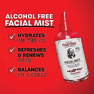 Thayers Alcohol-Free Witch Hazel Facial Mist Toner with Aloe Vera, Rose Petal, Soothing and Hydrating, For All Skin Types, 8 oz