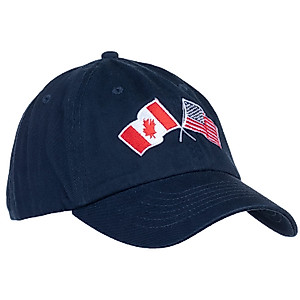 Ann Arbor T-shirt Co. Canadian American Flag Hat - Canada USA Friendship, Maple Leaf America Dad Baseball Pin Cap for Men & Women - (Navy)