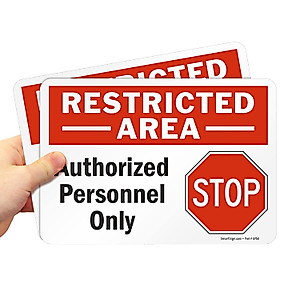 SmartSign “Restricted Area - Authorized Personnel Only” Labels | 7" x 10" Laminated Vinyl Sticker with Heavy-Duty Adhesive (Pack of 2)