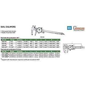 INSIZE 1311-8 Dial Caliper, 0-8", Graduation .001"