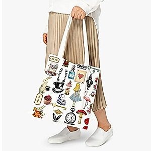 Alice in Wonderland Canvas Tote Bag Funny Cotton Reusable Tote Shoulder Bag Present for Friends Fans Women Men