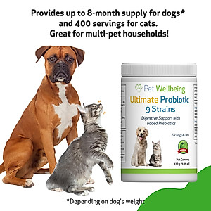 Pet Wellbeing Ultimate Probiotic 9 Strains for Dogs & Cats - Healthy Digestion, Immune Support, Urinary Tract Health - 11.29 oz (320 g) Powder