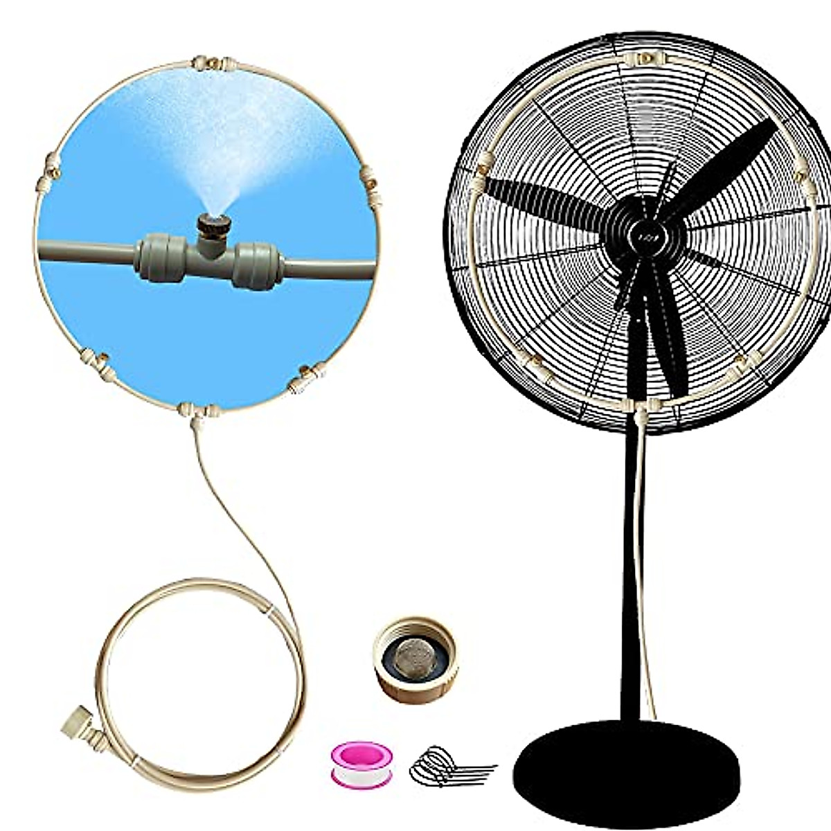 About the Meikelion Outdoor Misting Fan Kit Turn down the hot Simply attach our fan mist ring on the front grill of your existing fan cools the surrounding air temperatures up to 20 degrees. Multipurpose you can use it on courtyard garden indoor outdoor t