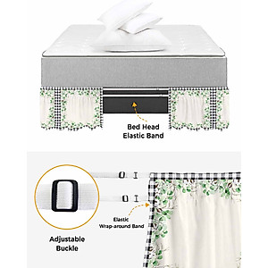 Black and White Buffalo Plaid Bed Skirt King Size 16 Inch Drop,Adjustable & Elastic Wrap Around Bed Skirts Pleated Dust Ruffles for Twin Full Queen Cal King Bed,Spring Leaves Green Watercolor Leaf