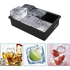 Ice Cube Tray, Large Square Ice Tray and Sphere Ice Ball Maker with Lid for Whiskey, Reusable and BPA Free (Silicone Ice Cube Molds Set of 2)