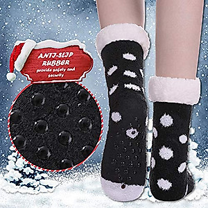 DYW Women Winter Thick Slipper Socks with Grippers Non Slip Warm Fleece Lining Fluffy Fuzzy Socks Christmas Gifts (Dog B)