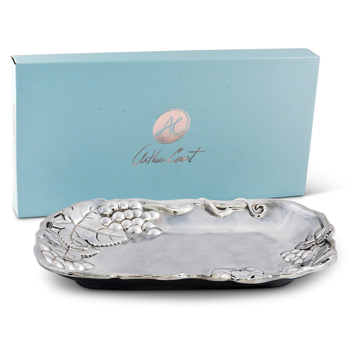 Arthur Court Designs Aluminum Grape Food Service Tray, Desktop Storage Organizer, Catchall, Valet, Nightstand or Dresser 9.5 inch Long