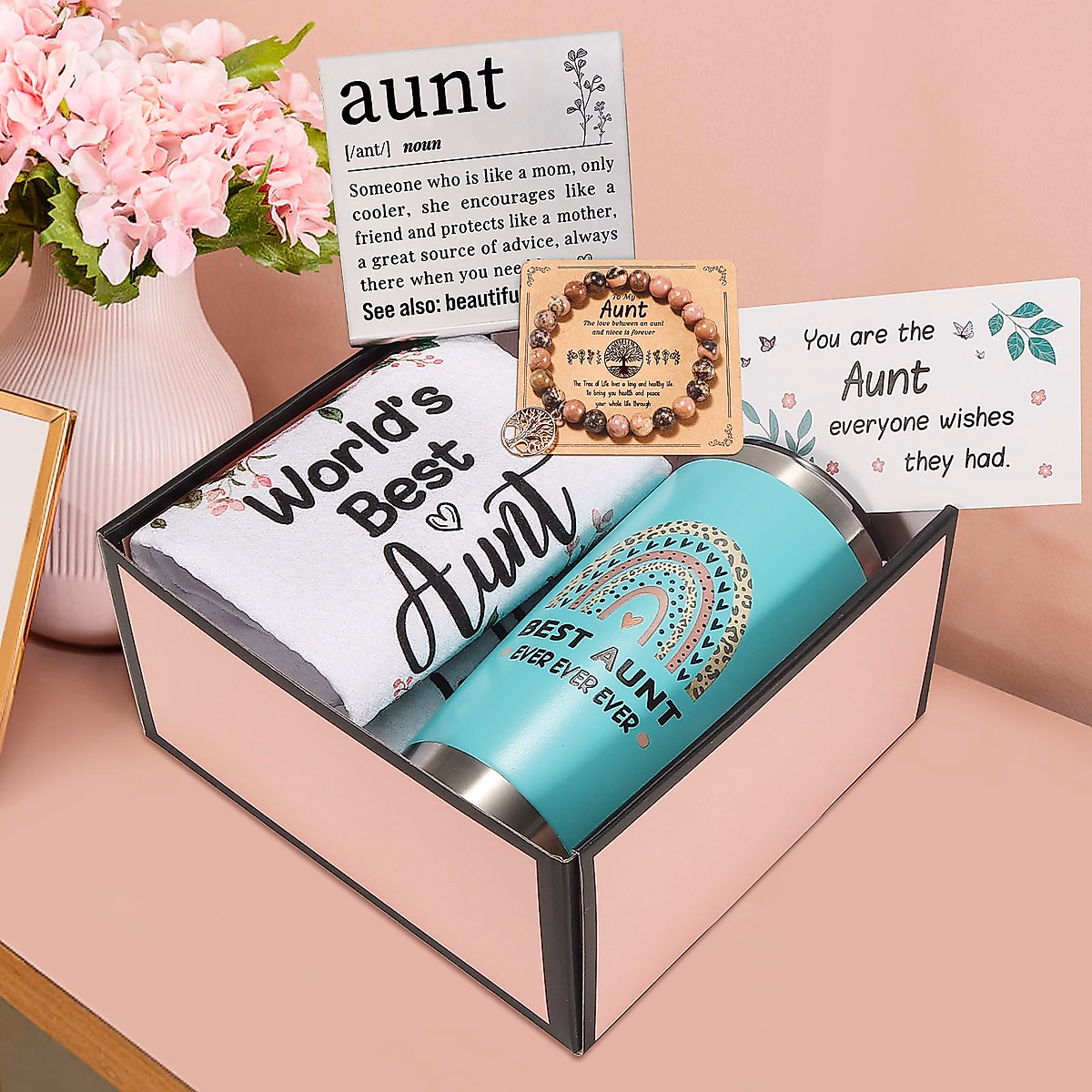 BuiltFit Aunt Gifts Aunt Birthday Gift from Niece - Birthday Gifts for Aunts from Nephew, Christmas Gifts for Aunts, Mothers Day Gift for Aunt, Auntie, Best Aunt Ever Wine Glass Tumbler Gift Box