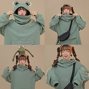 Frog Hoodie Karl Jacobs Froggy Hoodie Zipper Mouth Plus Size Loose Hooded Big Pocket Frog Sweatshirt Sweater for Women Teens Girls 10 12 14 16 Green