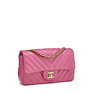 CHANEL, Pre-Loved Pink Chevron Lambskin Classic Flap Mini, Pink