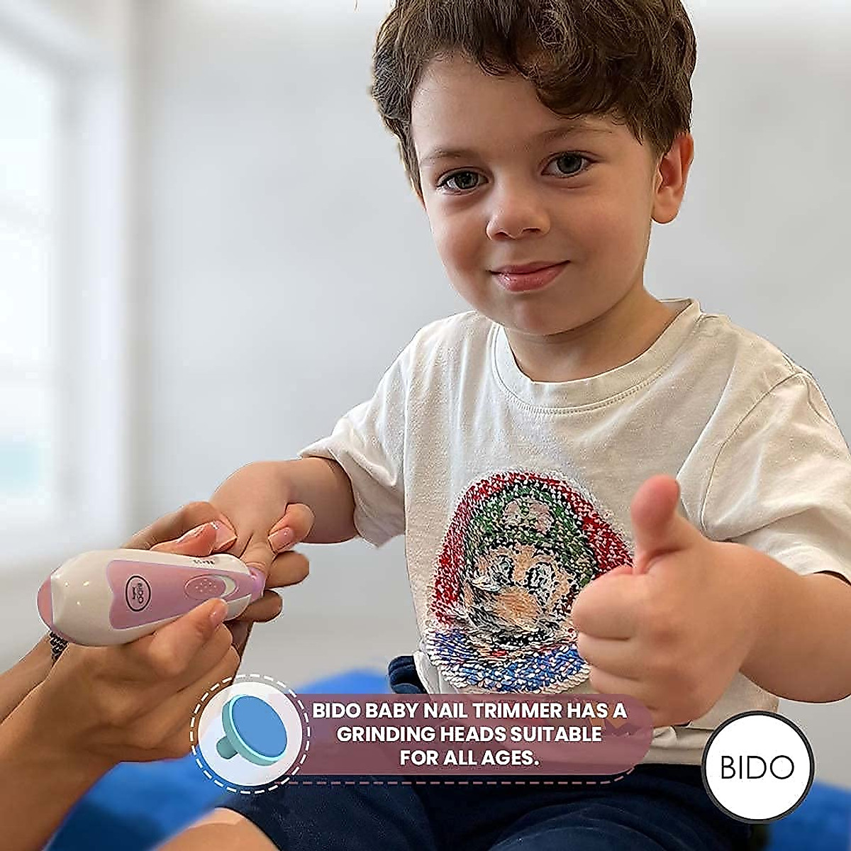 BİDO Baby Nail Trimmer File Electric-Safe Baby Nail Clippers,Manicure Kit for Newborn Toddler and Kids,12 Grinding Heads and LED Light, Pink or Blue (Pink)