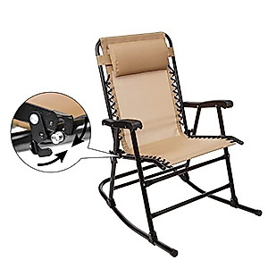 Amazon Basics Outdoor Textilene Zero Gravity Folding Lounge Rocker with Pillow,Alloy Steel, Beige