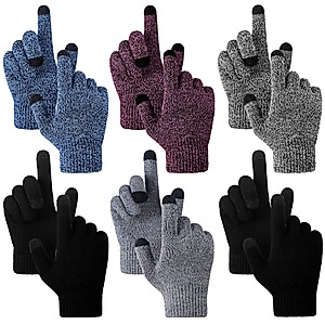 Newcotte 6 Pairs Women's Winter Touchscreen Gloves Warm Fleece Lined Knit Gloves Cold Weather Gloves for Men Women (Multi Colors)