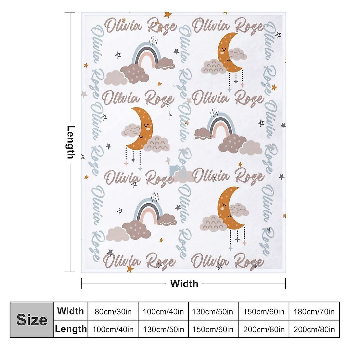 Personalized Baby Blankets for Girls with Name and Rainbow Custom Baby Blanket for Boys Newborn Toddler Gift 30"x40"