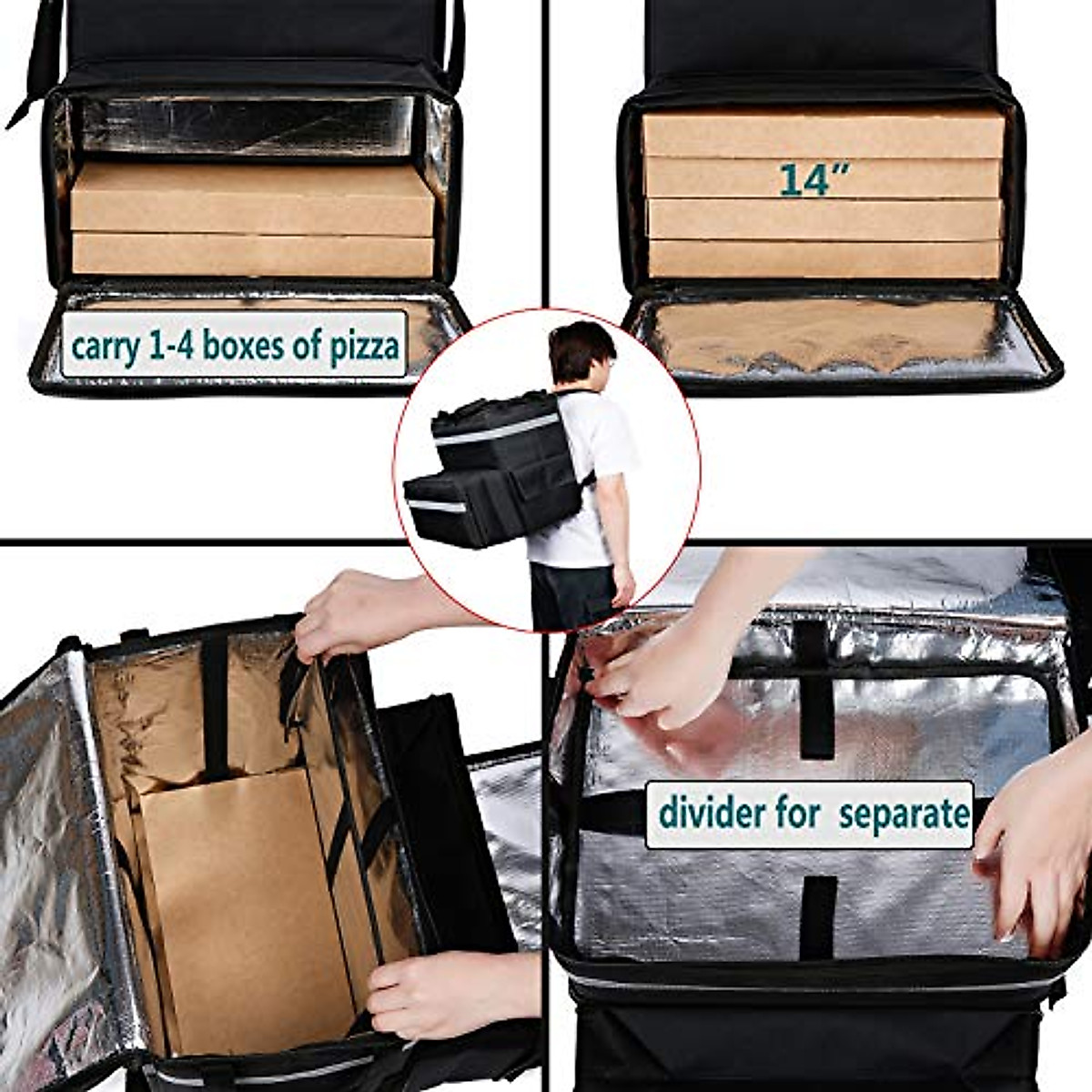 Insulated Pizza Delivery Bag, Food Delivery Backpack, Thermal Backpack for Food Transport,Leak-Proof Soft Sided Cooler Grocery Backpack for Take Out (Black)