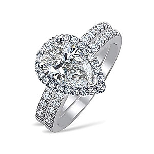 101 Facets realistic 2 carats pear shape simulated diamond ring band set 925 silver (9)