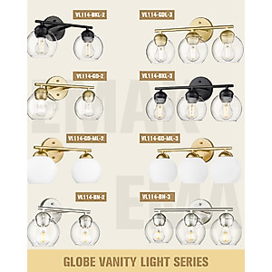 Emak Brushed Nickel Vanity Lights, 2-Light Bathroom Light Fixtures with Clear Glass Shade, Modern Globe Vanity Light for Bathroom, VL114-BN-2