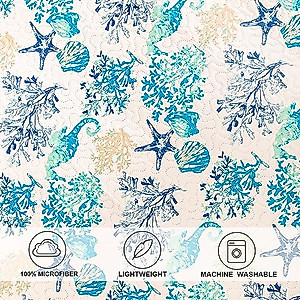 3 Piece Ocean Daybed Cover Set Twin Reversible Daybed Bedding Sets Beach Theme Day Bed Cover Starfish Shell Seaweed Seahorse Printed Bedspread Coverlet for Twin Bed with 2 Standard Shams,39"x75"
