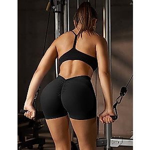 YEOREO Workout Shorts Womens Scrunch Butt Gym Shorts for Women V Back Booty Butt Lifting Biker Compression Spandex Yoga Daze Shorts Black Medium