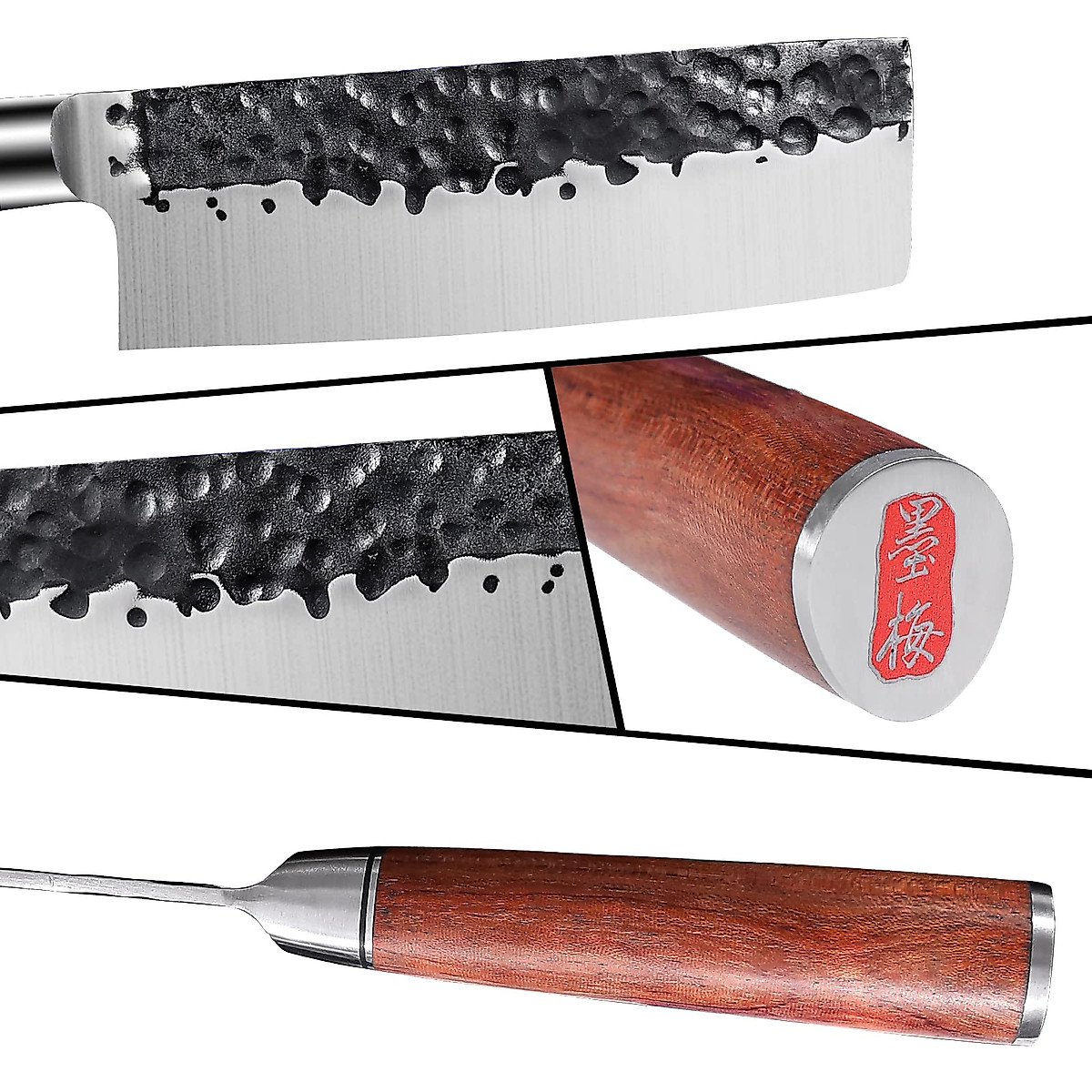 Ink Plums 6.5 Inch Kitchen Nakiri Knife,Vegetable Cleaver Knife Asian Usuba Knife,Stainless Steel With Hand-forged,Brazilian Rosewood Handle and Gift Box for Family & Restaurant