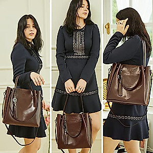 DamiFriends Leather Tote Bag 3 in 1 Tote Bag for Women with Zipper Closure and Cute Tassel Charm