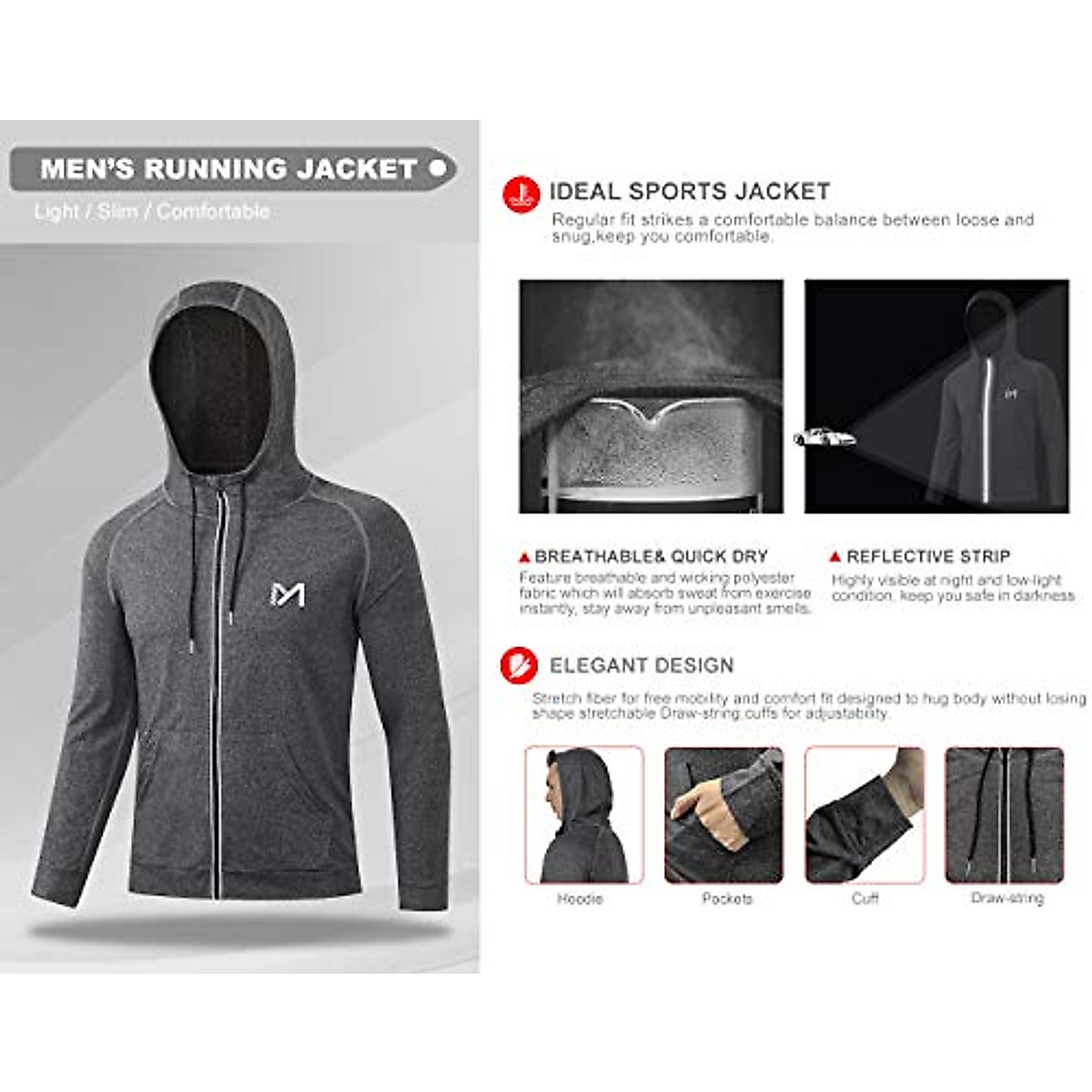 MEETYOO mens Running for Men outerwear jackets, Grey, Small US