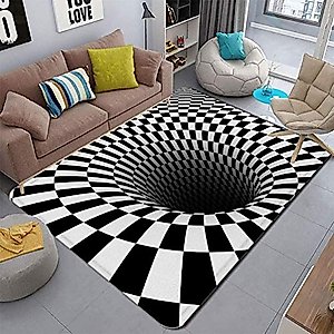 3D Carpet Bottomless Hole Optical Illusion Area Rug, Checkered Vortex Optical Illusions Rug, for Dining Room Carpet Home Bedroom Floor Mat (80x120cm) 1