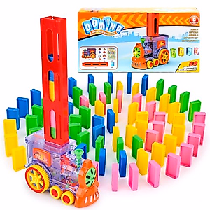 MCPINKY Domino Train Set for Boys 4-6,Toddler Toys Domino Rally Train Building and Stacker with 2PCS Domino Sleeve for Christmas Birthday Gifts Boys,Girls Age 3-8