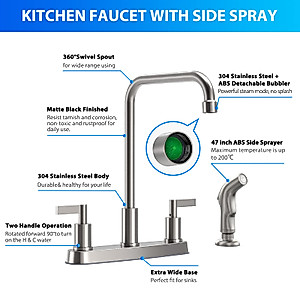 Kitchen Faucet with Sprayer,Brushed Nickel Kitchen Sink Faucet,3 Hole or 4 Hole Faucet for Kitchen Sink,Stainless Steel 2 Handle Kitchen Faucet with Side Sprayer,4 Hole Kitchen Faucets
