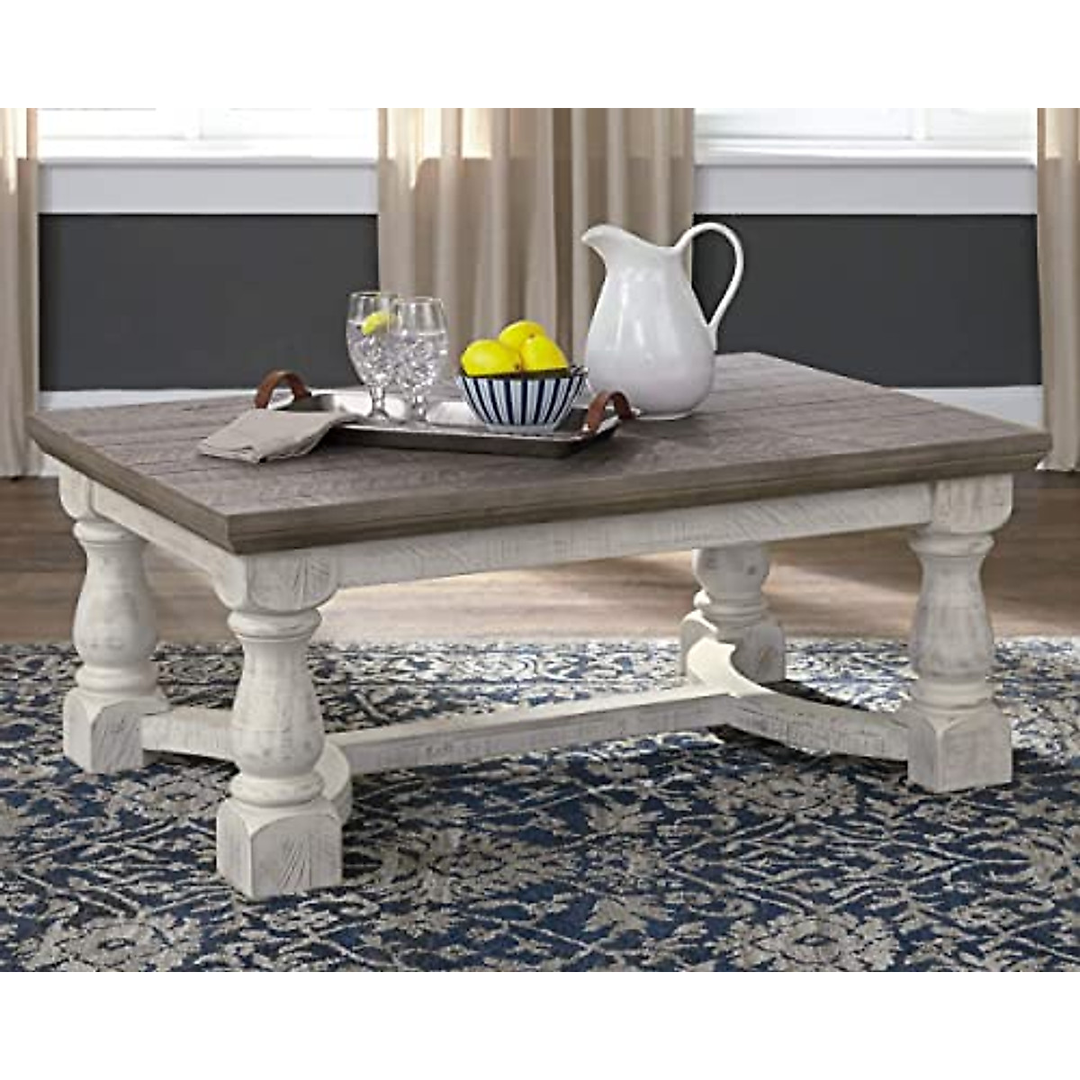 Signature Design by Ashley Havalance Farmhouse Rectangular Coffee Table, Gray & White with Weathered Finish