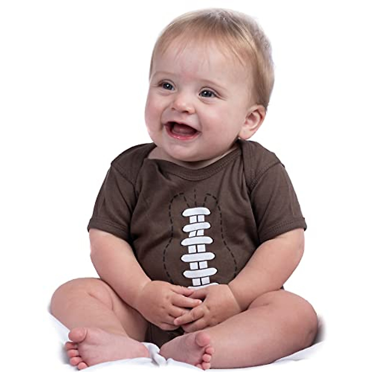 Ann Arbor T-shirt Co. Baby Football | Funny Infant Newborn 6M 12M One Piece Romper Sports Joke Humor-(1piece,NB) Brown