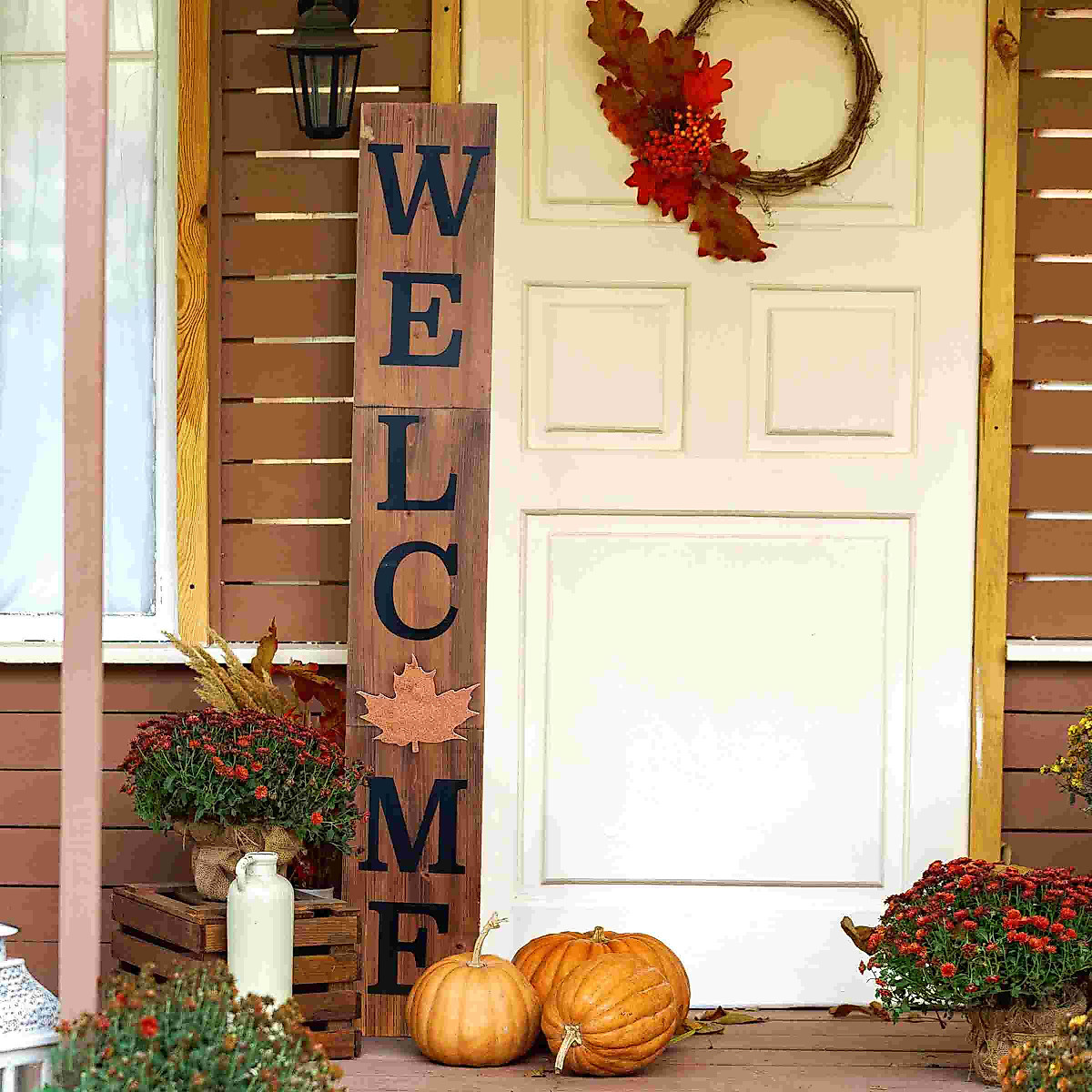 72in Outdoor Welcome Sign for Front Porch Decor, Interchangeable Seasonal Icons Vertical Welcome Sign, Modern Farmhouse Decor for The Home, Wooden Welcome Sign Rustic Brown (9.5" W x 72" H)