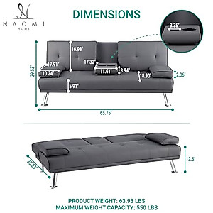 Space-Saving Design: Convertible Futon Sofa Bed, Versatile Comfort - Sturdy Build Modern Faux Leather Futon Couch - Low-Maintenance Upholstery - Customizable Positions - Easy Assembly - Gray