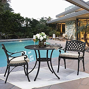 Nuu Garden 3 Pieces Outdoor Patio Dining Sets with Cushions, Cast Aluminum Patio Table and Chairs All-Weather Outdoor Furniture for Yard, Balcony, Black with Antique Bronze at The Edge and Biege