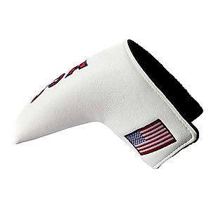 Myartte Golf Head Cover Putter Cover Magnetic Closure Blade Putter(White American Flag)