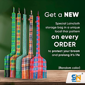 2 in 1 Natural Grass Broom Set by SN SKENNOVA -Traditional Sweeping Broom Thai Handmade Broom Handmade Kitchen Broom Asian Broom (26" 40")